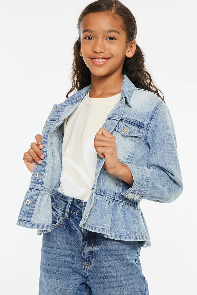 Kancan | Penny Kids Peplum Denim Jacket – Mama's Cheeky Co. Boutique